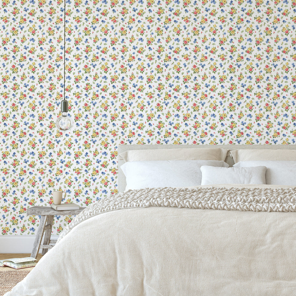 Ingrid Retro Rose Floral - 1960s Vintage Wallpaper Reproduction ...