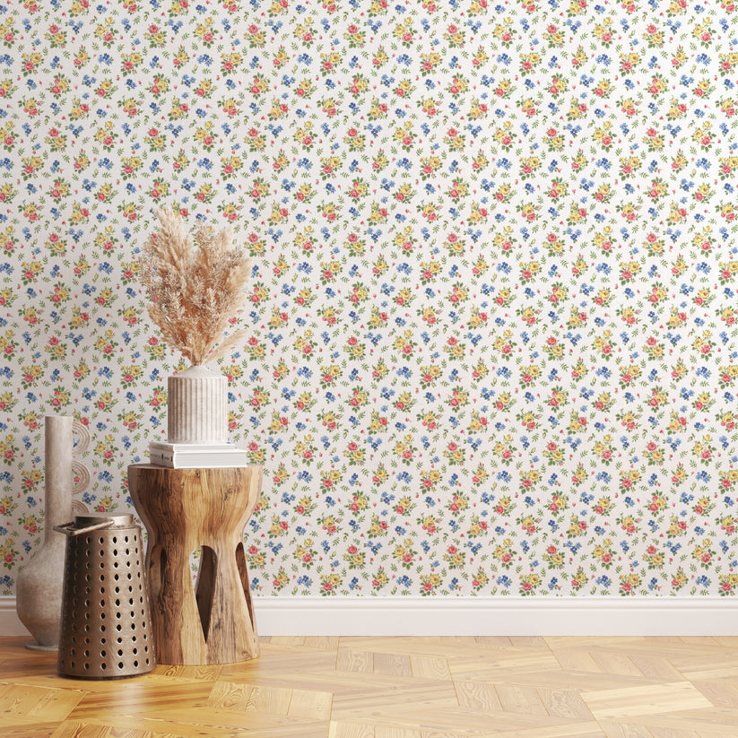 Ingrid Retro Rose Floral - 1960s Vintage Wallpaper Reproduction ...