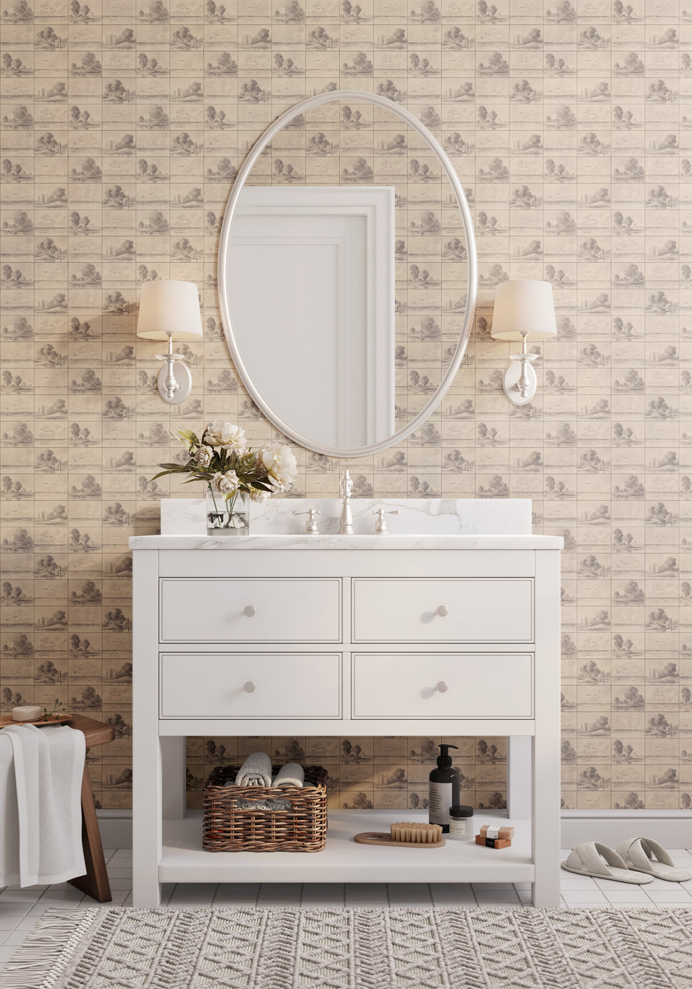 Islet Coastal Scenic Bathroom Tile - Vintage Wallpaper Reproduction ...