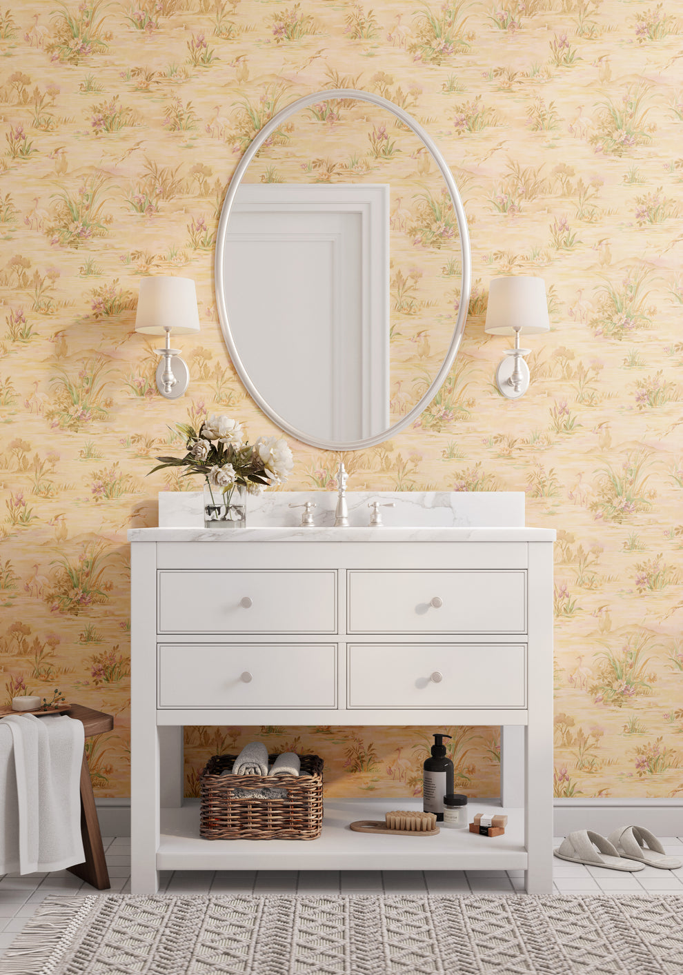 Gloria Bathroom Cranes and Water Lilies – Vintage Wallpaper Archive