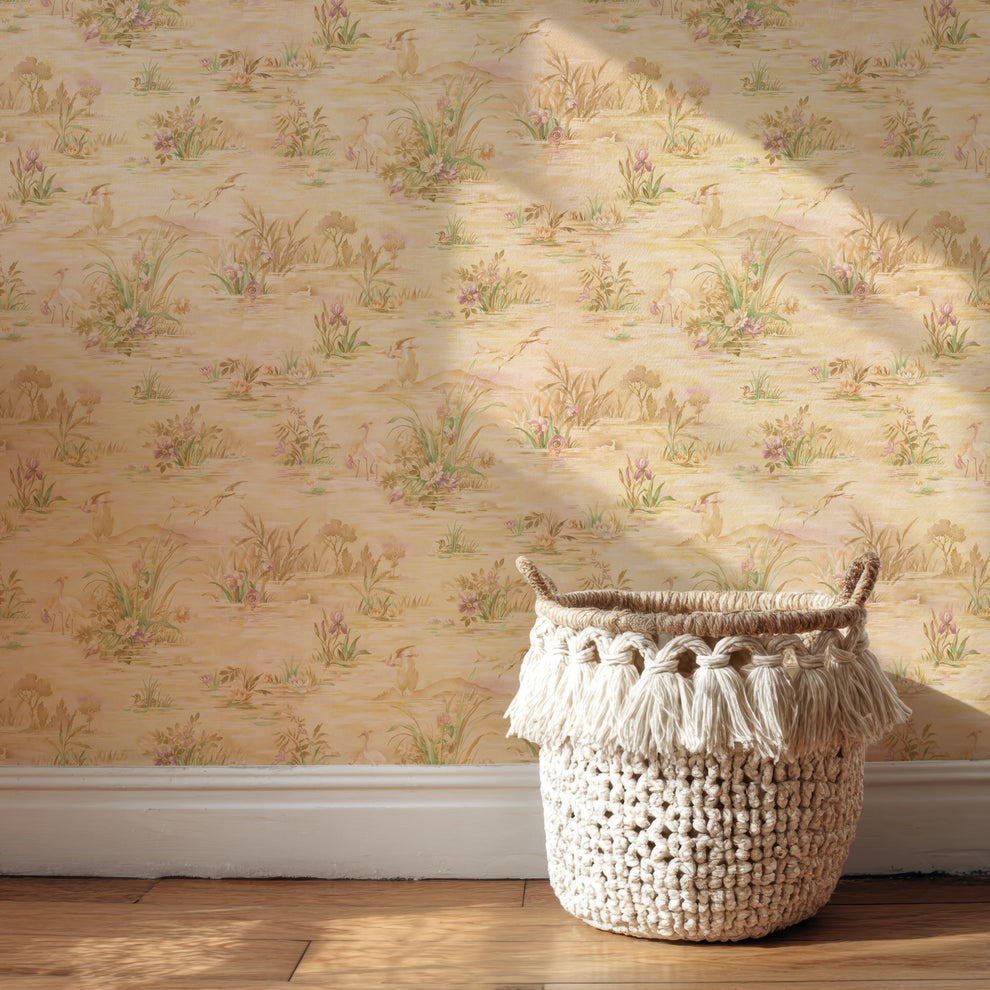 Gloria Bathroom Cranes and Water Lilies – Vintage Wallpaper Archive
