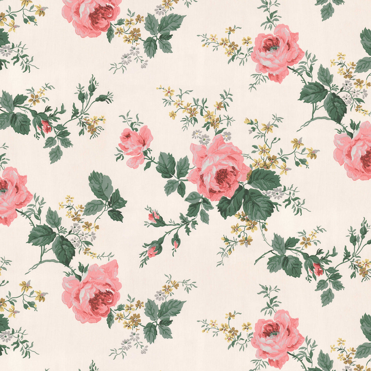 Aurora Pink Roses on White - 1940s Vintage Wallpaper Reproduction – Vintage Wallpaper Archive