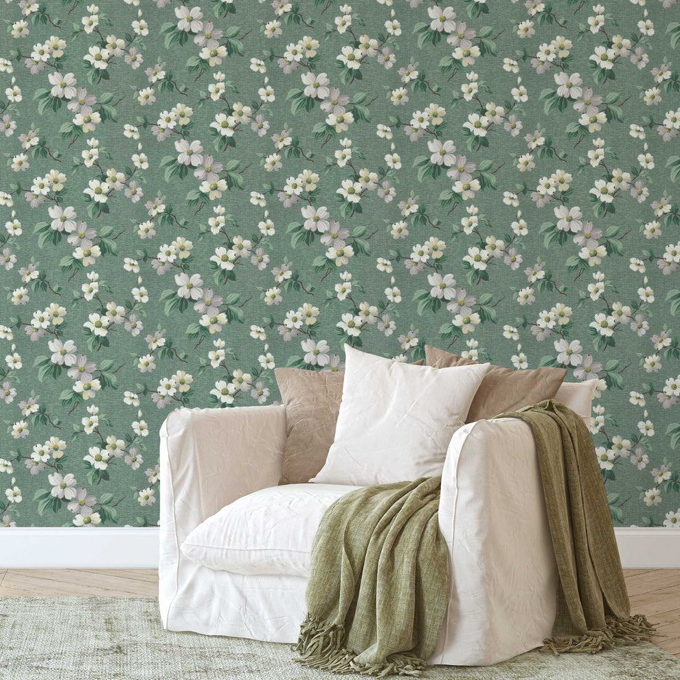 Nessa Dogwood Floral - 1950s Vintage Wallpaper Reproduction – Vintage Wallpaper Archive