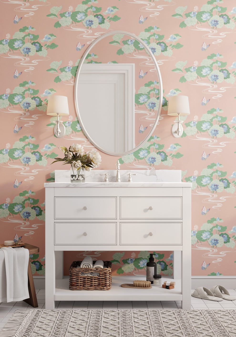 Doreen Bathroom Water Lilies - 1940s Vintage Wallpaper Reproduction ...