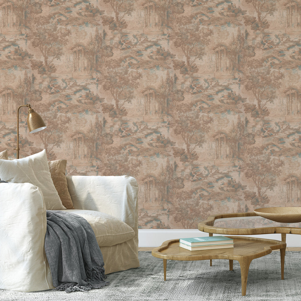 Blaise Antique Toile Scenic - 1900s Vintage Wallpaper Reproduction ...