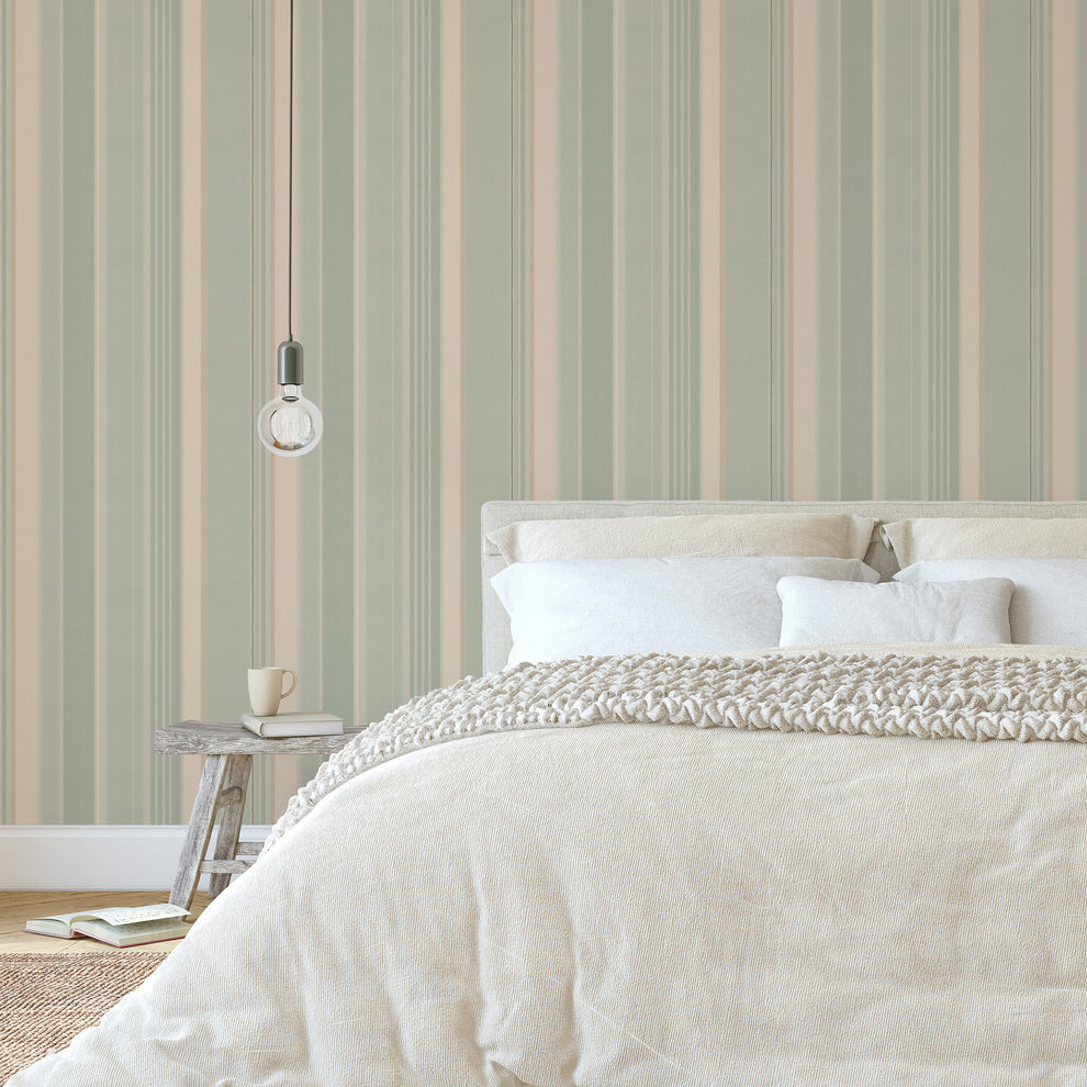 Rory Pink and Gray Stripes - 1950s Vintage Wallpaper Reproduction ...